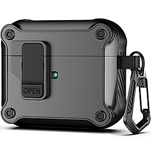 R-fun Airpods 3rd Generation Case with Automatic Secure Lock Clip, Hard Shell Full-Body Protective Airpods 3 Case 2021 for Women Men,Compatible with Apple Airpods 3rd Generation 2021,Black