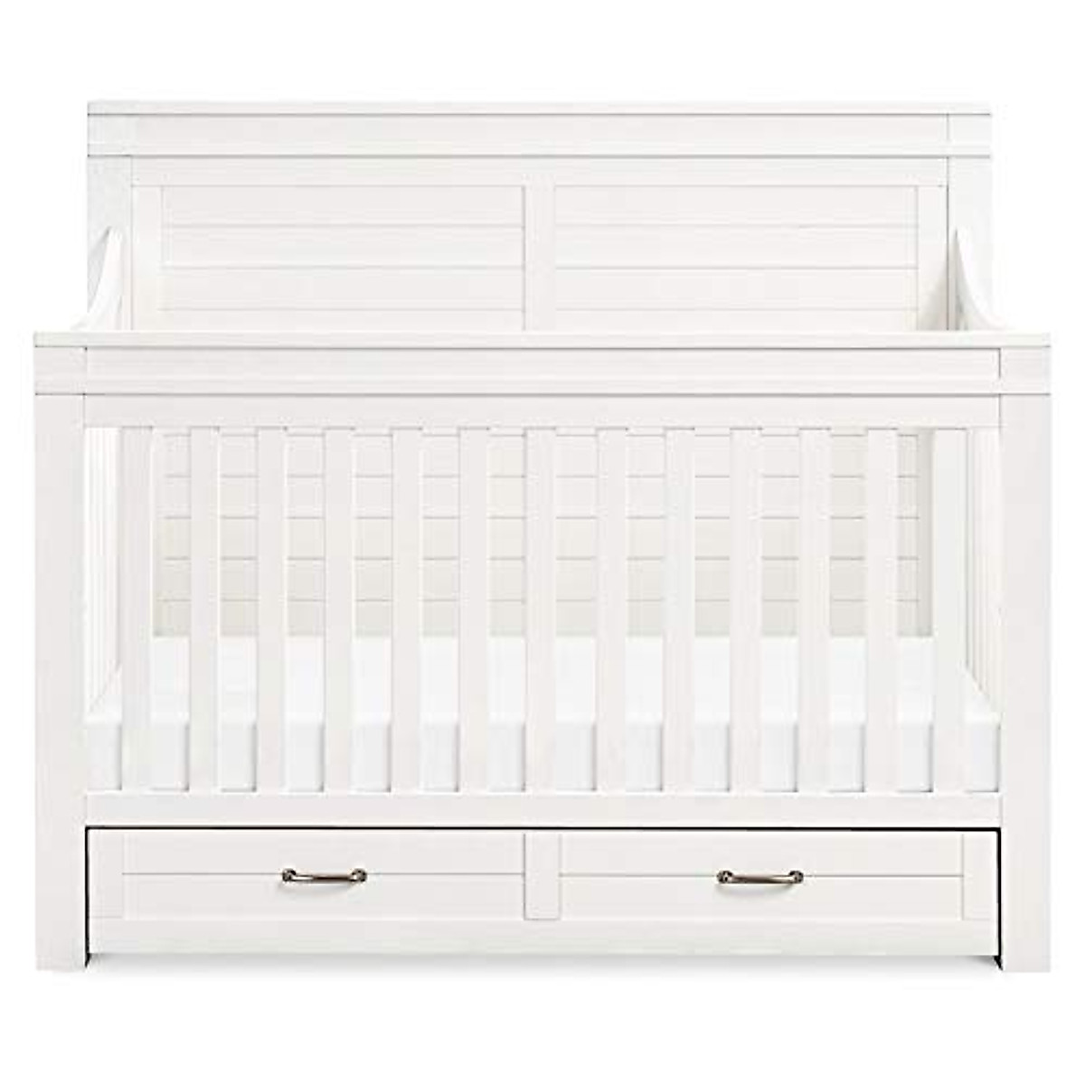 NAMESAKE Wesley Farmhouse 4-in-1 Convertible Storage Crib in Heirloom White, Greenguard Gold Certified