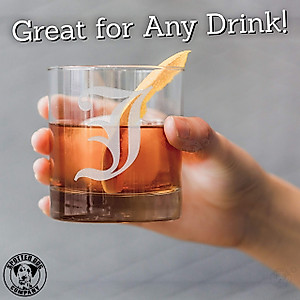 Etched Monogram 11oz Rocks Old Fashioned Lowball Glass for Whiskey Scotch Bourbon (Letter J) A-Z Personalized whiskey glasses, Engraved Whiskey glasses, Custom Initial Monogrammed Gifts for Men Him