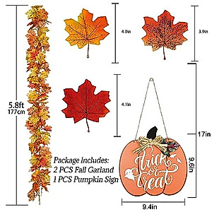 Dolicer 2 Packs 12Ft Fall Garland Maple Leaf, Fall Foliage Garland, Artificial Fall Hanging Garland Vine with Special Pumpkin Sign for Thanksgiving Door Fireplace Party Home Decor