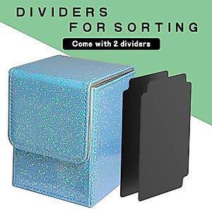 Dmoicols Sparkly Card Deck Box Holds 100+ Single Sleeved Cards,Leather Card Storage Case,MTG Commander Deck Box with 2 Dividers fit TCG CCG Magic Cards Vertical (Sparkly Light Blue Point)
