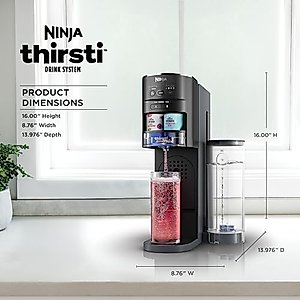 Ninja Thirsti Drink System, Soda Maker, Create Unique Sparkling & Still Drinks, Personalize Size & Flavor, Carbonated Water Machine, 60L CO2 Cylinder & Variety of Flavored Water Drops, Black WC1001