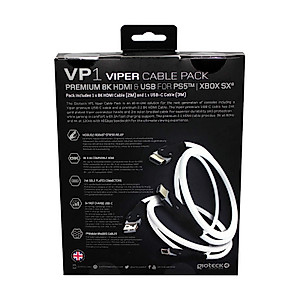 Gioteck Viper Pack - Gaming Cable HDMI PS5/Xbox Series x Premium 2.1 8K and USB C Fast Charge, 3 m Nylon Cable with 24K Connectors - Compatible with PS4/PS5/Xbox One/Series/PC - White