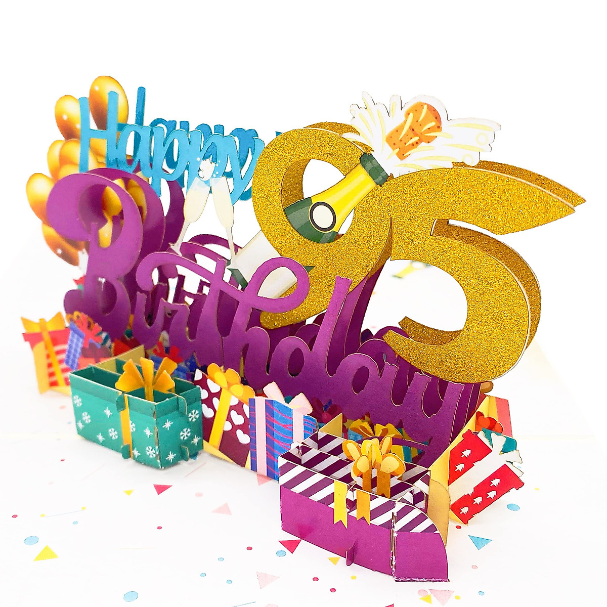 Liif Happy 95th Birthday 3D Pop Up Card, 95 Birthday Card for Women, Men, Mom, Dad