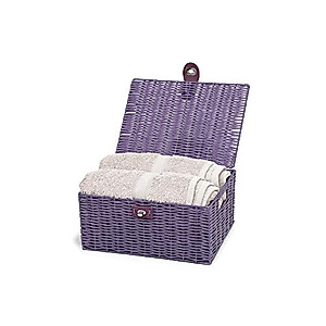 ARPAN Large Resin Woven Storage Basket Box with Lid & Lock, Purple