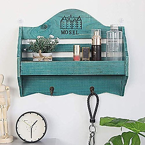 PIBM Stylish Simplicity Shelf Wall Mounted Floating Rack Shelves Retro Solid Wood Hook up Key Storage Multifunction Living Room Clothing Store, a , 33x10x28cm