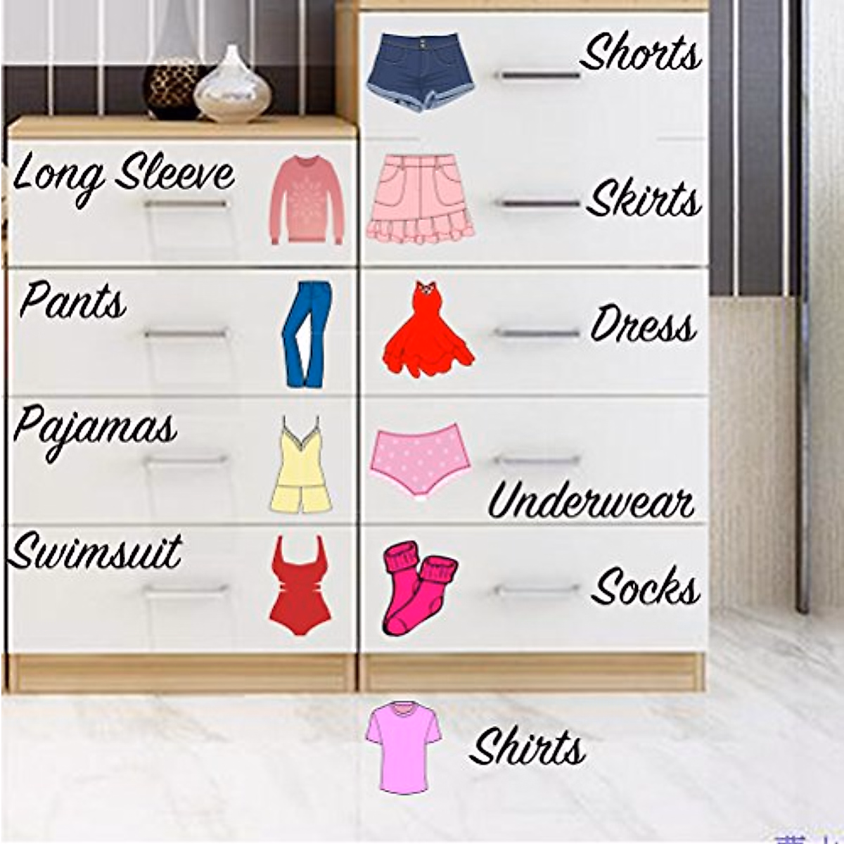 Dresser Clothing Decal Girl Dresser Labels for Bedroom Decor Drawer Organizing Stickers