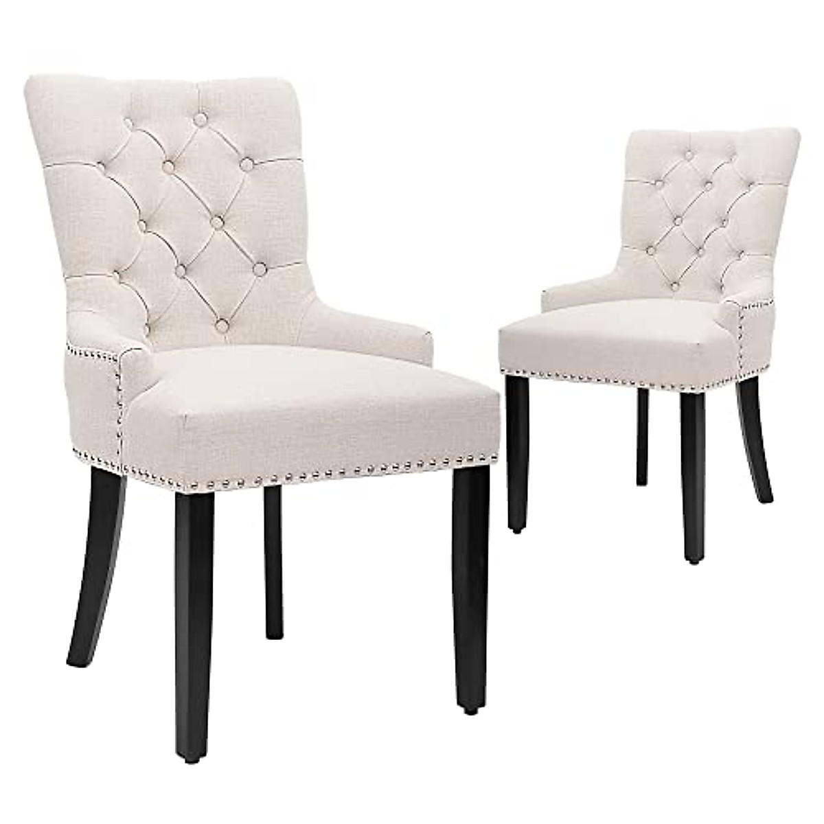 CangLong Modern Elegant Button-Tufted Upholstered Fabric With Nailhead Trim Side Chair for Dining Room Accent Chair for Bedroom, Set of 2, Beige