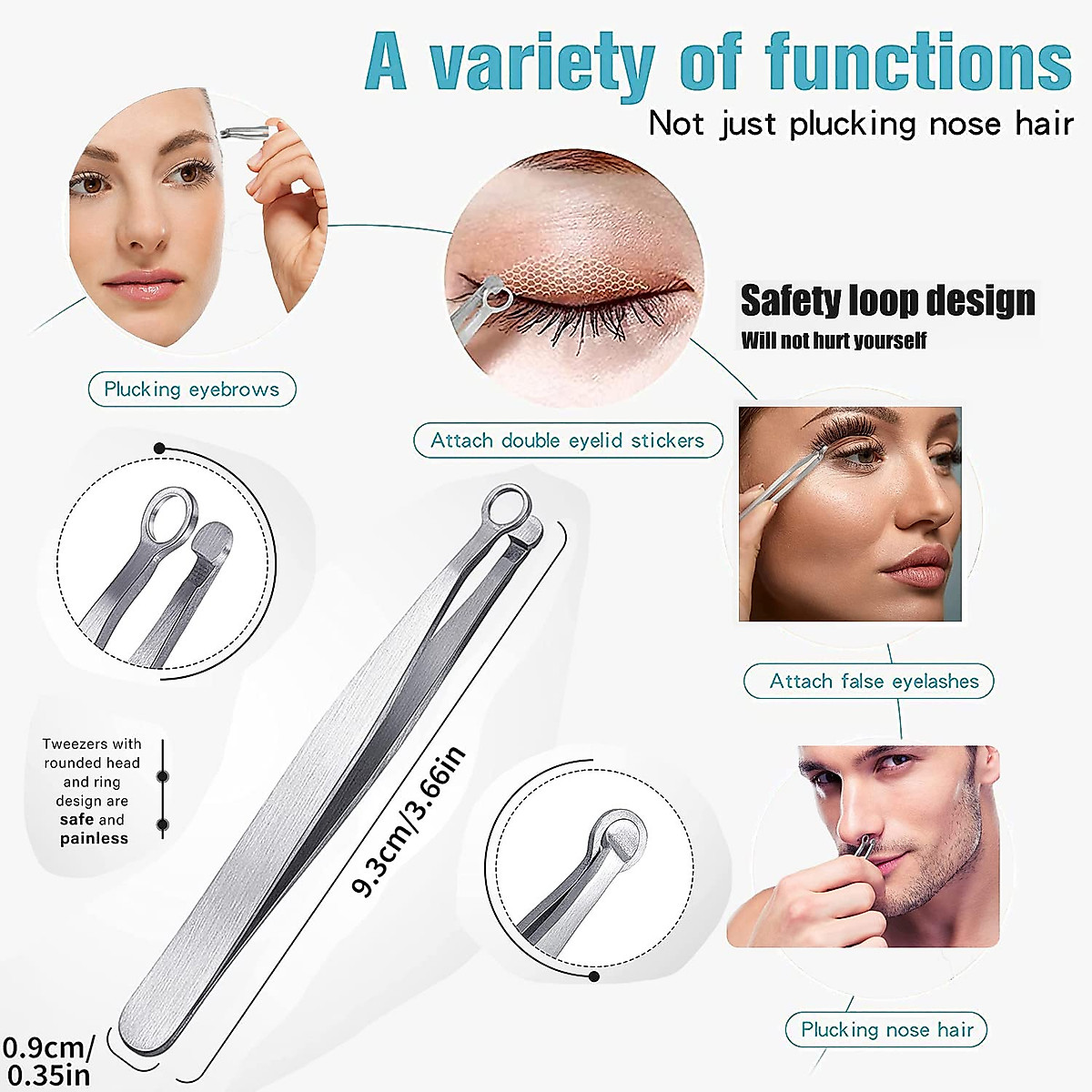 Anvirtue Universal Nose Hair Trimming Tweezers, Stainless Steel Eyebrow Trimmer, Friendly Round Tip, No Mirror Needed Easy Cut, for Noses, Sideburns, Brow, Body (1PC)