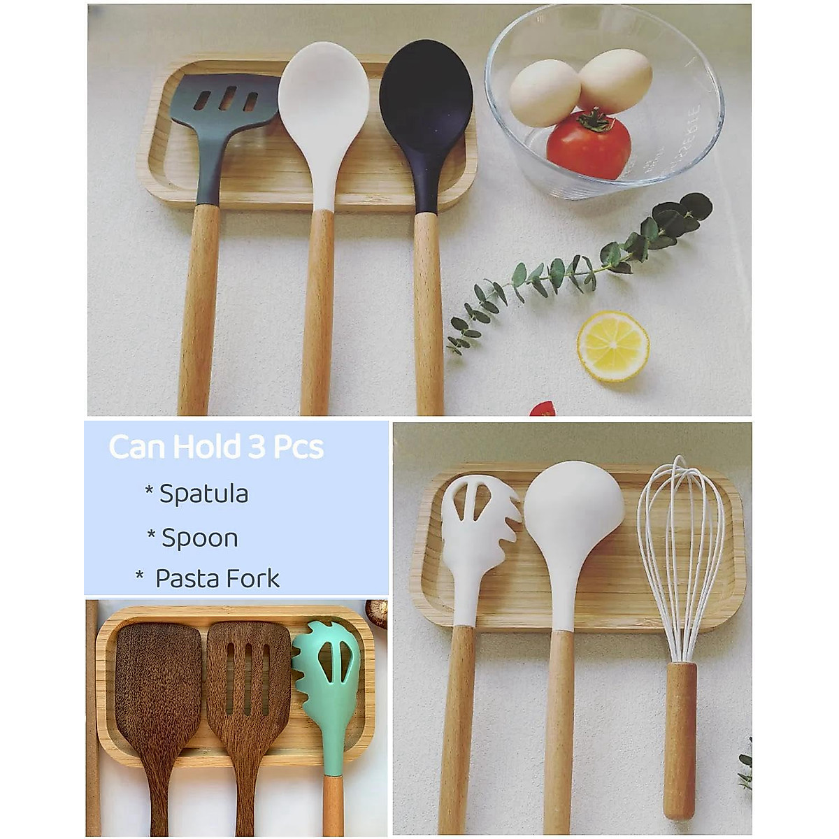 Large Wooden Spoon Rest, 9.7'' Stove Top Bamboo Spoon Holder, Kitchen Counter Cooking Utensils Rest, Farmhouse Small Food Serving Tray for Spatulas, Spoons,Turners, Ladles and Teaspoons (Bamboo)