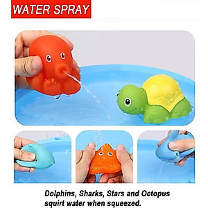 Bath Toy, Water Spraying Discoloration Floating Animals, Bathroom Pool Accessory, Shark Fishing Play Set for Babies and Kids