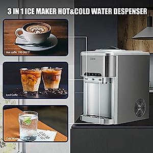 Countertop Ice Maker with 3-in-1 Water Cooler Dispenser, Kognita Countertop Stainless Steel Ice Makers, Top Loading 3-5 Gallon or Bottless, 44lbs Ice Cubes in 24H for Home, Office, Kitchen