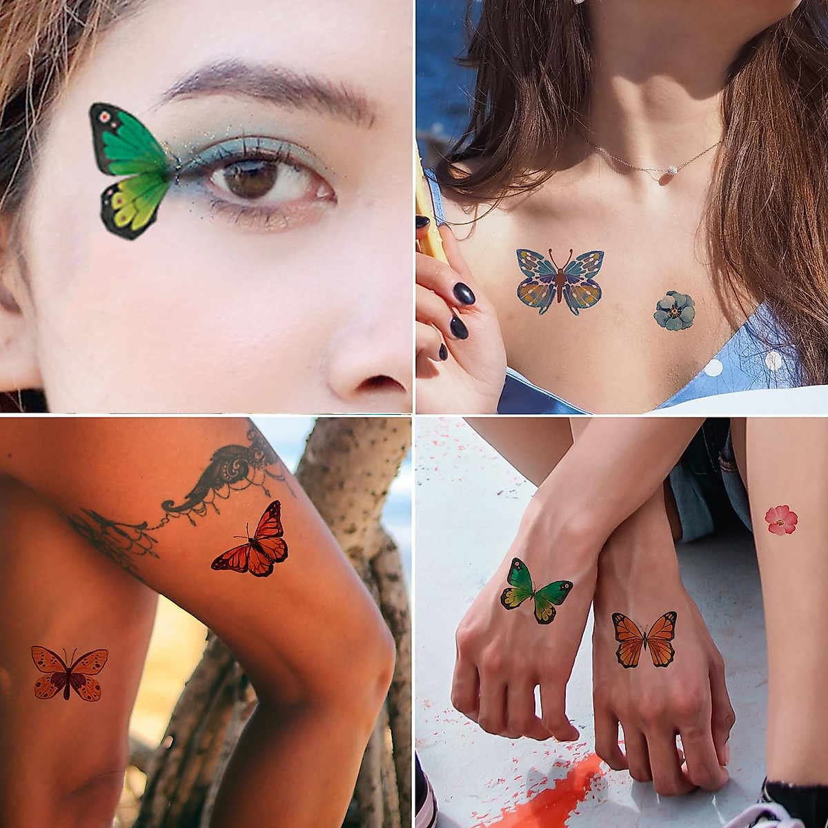 Onogola 100Pcs Butterfly Temporary Tattoos for Kids Women Girls, Fake Colorful Butterflies Wings Flower Tattoo Stickers Art Waterproof for Face Body Arm Birthday Party Favors Makeup Supplies Gifts