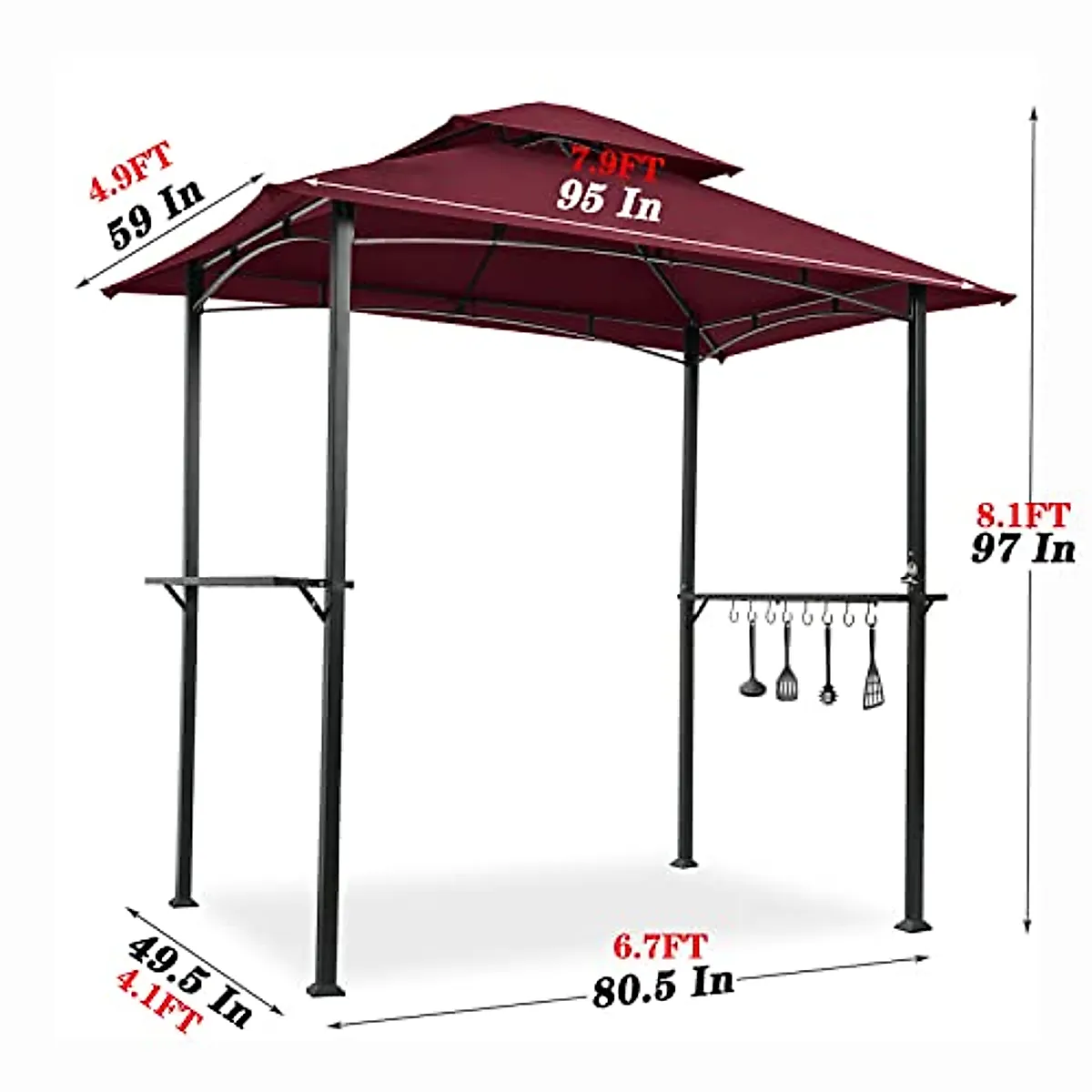 8x5 Ft Gazebo Outdoor Barbecue Canopy Shelter Tent Lightweight Canopies Pergola with Hook and Bar Counters, for Party Grill Picnic Wedding Home & Commercial