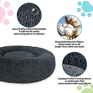 Coospdd Small Dog Bed, Anti-Anxiety Calming Dog Bed, Warming Cozy Soft Donut Dog Bed, Fluffy Faux Fur Plush Dog Bed for Small Dogs and Cats, Machine Washable.(Gray,20"/23"/30")