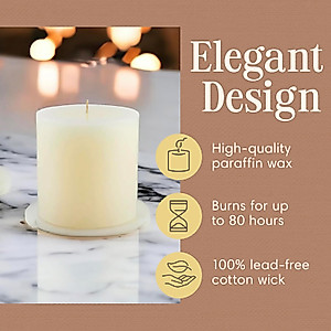 Mister Candle Non Scented Pillar Candle, Unscented 4 x 4 Inch Candles (Set of 2) Hand Poured Ivory Unscented Candles for Home Decor, Premium Wax, Smokeless & Dripless, 80 Hour Burn Time