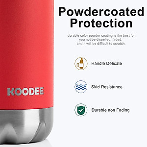 koodee 17 oz Stainless Steel Water Bottle-Double Wall Vacuum Insulated Sports Water Bottle for Girls，Cola Shape Leak Proof Sports Flask (Canyon Red)