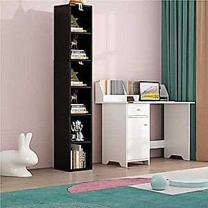 ALISENED 68.5" Tall Narrow Bookshelf, 6 Shelf Wooden Corner Bookcase, Modern Skinny Cubes Storage Organizer Display Shelving for Bedroom, Library, Living Room, Home, Office, Black