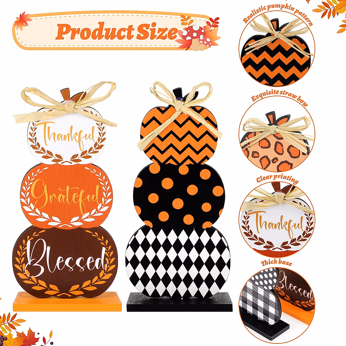 Barydat 6 Pcs Thanksgiving Table Decor Sign Stacked Pumpkins Wooden Pumpkins Stacked Thanksgiving Tiered Tray Decor Fall Decorations for Home Farmhouse Harvest Mantel Party