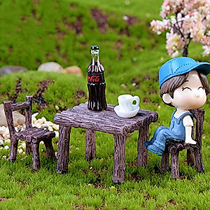 Trasfit 6 Pieces Miniature Table and Chairs Set, Fairy Garden Furniture Bench Ornaments Kit for Dollhouse Accessories, Home Micro Landscape Decoration (Style B)