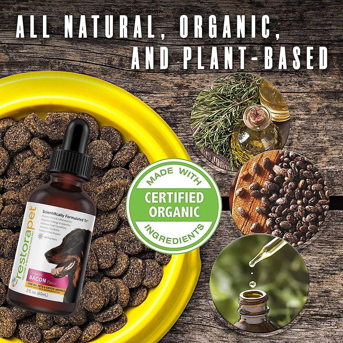 RestoraPet 4-Pack Dog & Cat Bacon Liquid Multivitamin | Dog Arthritis Pain Relief | Hip & Joint Vitamins for Dogs - Anti Inflammatory Supplement for Dogs & Cats | Organic & Non-GMO, Vet Approved