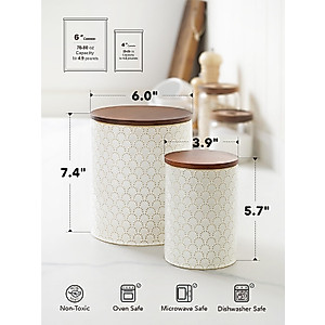 LE TAUCI Food Storage Containers with Airtight Lids, 78/25 oz Ceramic Flour and Sugar Canisters Sets, Embossed Large Jars for Pasta, Oats, Coffee Bean, Cookies, Rice, Grains, Tea - Set of 2, Fireworks