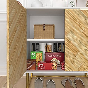 Accent Cabinet with 2 Doors, White Buffet Sideboard Cabinet with Gold Metal Base, Kitchen Accent Storage Cabinet Console Table with Adjustable Shelf, Boho Cabinet Credenzas for Living Room