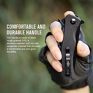 OKNIFE Sentry L2 EDC Folding Pocket Knife, Camping Knife with 3.37 Inches Tanto D2 Steel Blade and G10 Handle for Outdoor, Tactical, Survival