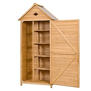 Goplus Wooden Storage Shed Fir Wood Cabinet for Outdoor, Garden, Patio, Yard (Natural)