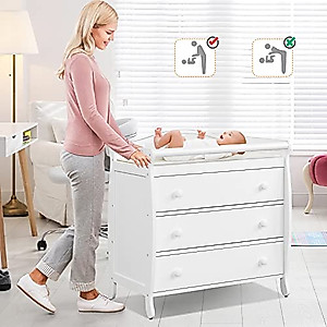Costzon 3-Drawer Changing Table, Infant Diaper Changing Station with Drawers, Safety Rails & Strap, Baby Changing Table Dresser for Nursery, Easy Assembly (White)