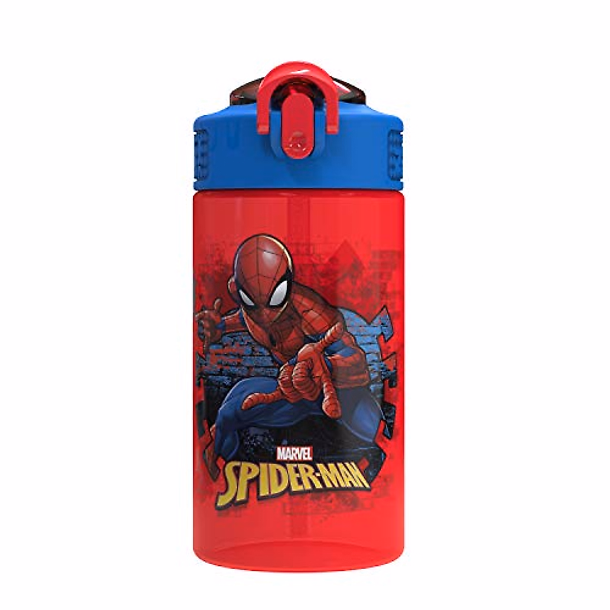 Zak Designs Marvel SpiderMan Kids Spout Cover and Built-in Carrying Loop Made of Plastic, Leak-Proof Water Bottle Design (BPA-Free), Red, 16oz