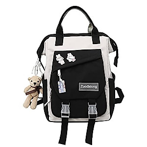 Treonca Kawaii Backpack with Kawaii Pin and Accessories Girl Backpack Cute Shoulder Tote Bag Laptop Schoolbag for Students Backpack (Black)