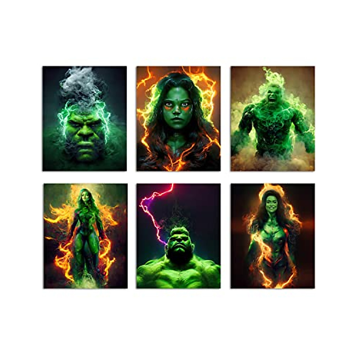 OzWood Crafts- She Hulk and Hulk Wall Decor Poster Prints, Set of 6 FRAMELESS (8''x10''), She Hulk and Hulk room decor for boy,She Hulk and Hulk Posters for Boys Room, She Hulk and Hulk Wall Art,