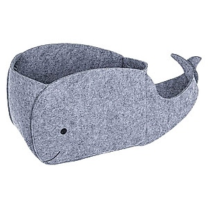 Yardwe Felt Storage Bin Fabric Storage Basket Whale Shaped Collapsible Toy Organiser Basket Laundry Hamper for Home Dark Grey