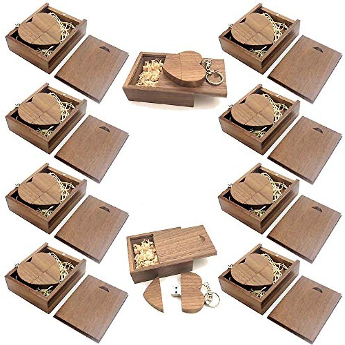 A Plus+ 10 PCS Eco Wooden USB Flash Drive 16GB Heart Shaped with Matching Box for Wedding Photography Valentine's Day