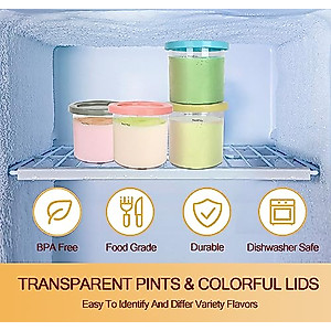4 Pack Ice Cream Containers Compatible with Ninja Creami NC299AMZ NC300 & NC301 Series Ice Cream Maker, Replacement Pints Containers and Lids, BPA-Free & Dishwasher Safe, Grey/Blue/Pink/Yellow