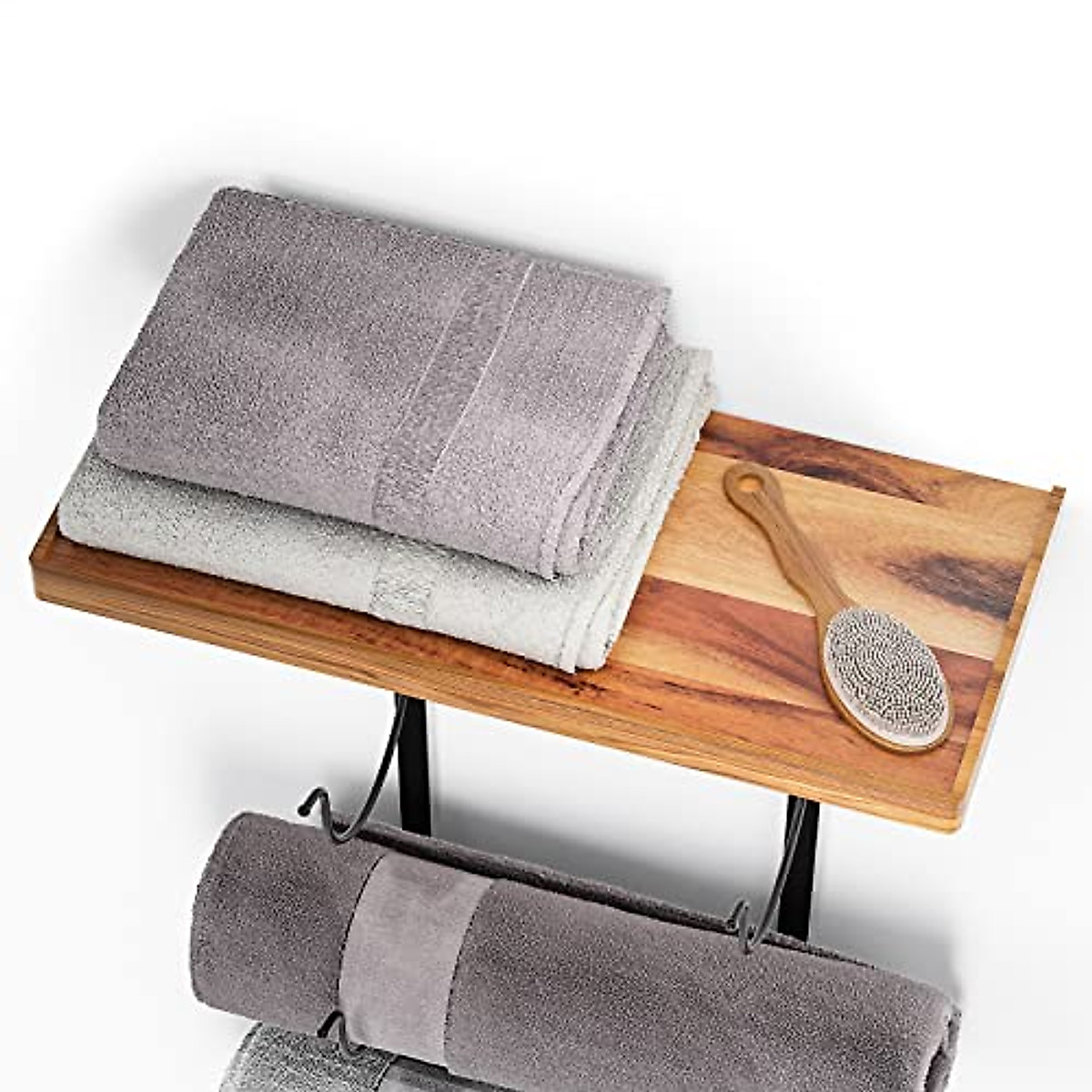 Towel Racks for Bathroom, Towel Holder for Bathroom Wall, Holder Storage with Wooden Shelf and 3 Hooks for Large Small Towels,Yoga Mat Foam Roller