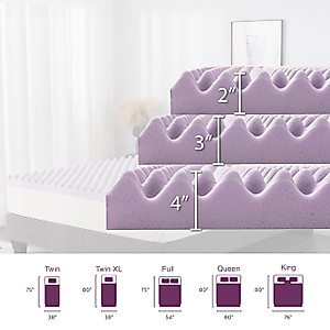 3 Inch Egg Crate Twin Memory Foam Mattress Topper, Cooling Gel Infused Foam Mattress Topper for Pressure Relief, CertiPUR-US Certified Twin Bed Topper, Purple, 38"×75"