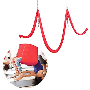 HECASA 6M Yoga Swing Silk Fabric Aerial Yoga Hammock Kit w/Daisy Chain O-Ring Red 6.56 Yards