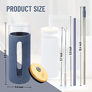 ZKA Global 24 Oz Reusable Boba Cup with Bamboo Lid | 2 Straw With Silicon Tip and Cleaning Brush | Smoothie cup glass tumbler with straw and lid bamboo | Glass Boba Cup with Sleeve