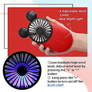 DecoLife Cute Personal Mini Fan, Handheld & Portable USB Rechargeable Fan with Beautiful LED Light, 3 Adjustable Speeds, Portable Holder, Perfect for Indoor Or Outdoor Activities, Cute Mouse