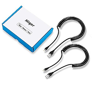 Coiled Lightning Cable [2Pack 4Ft] iPhone Charger Cable for Car MFi Certified Nylon Braided Retractable Fast Charging Cord with iPhone14/13/12/11 Pro Max/SE/XS MAX/XR/XS/X/8/7/Plus/6S iPad/iPod/iPads