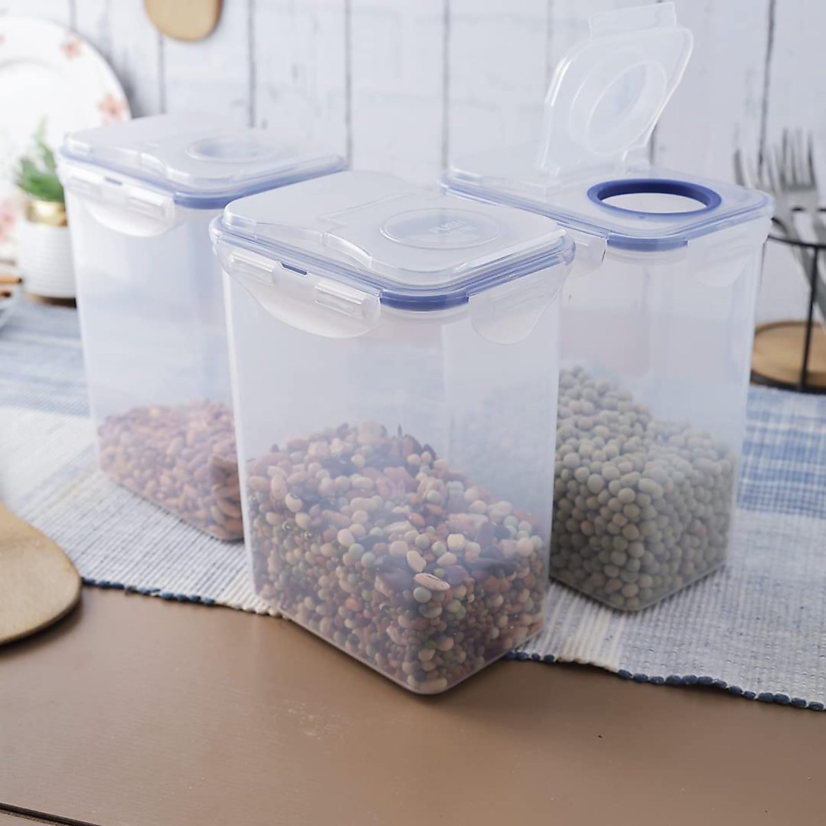 Lock & Lock Classics Tall Rectangular Plastic Airtight Kitchen Or Fridge Container Boxes Set With Leak Proof Lid 1.8 Liter, Set of 3, Transparent (HPL813F x 3)