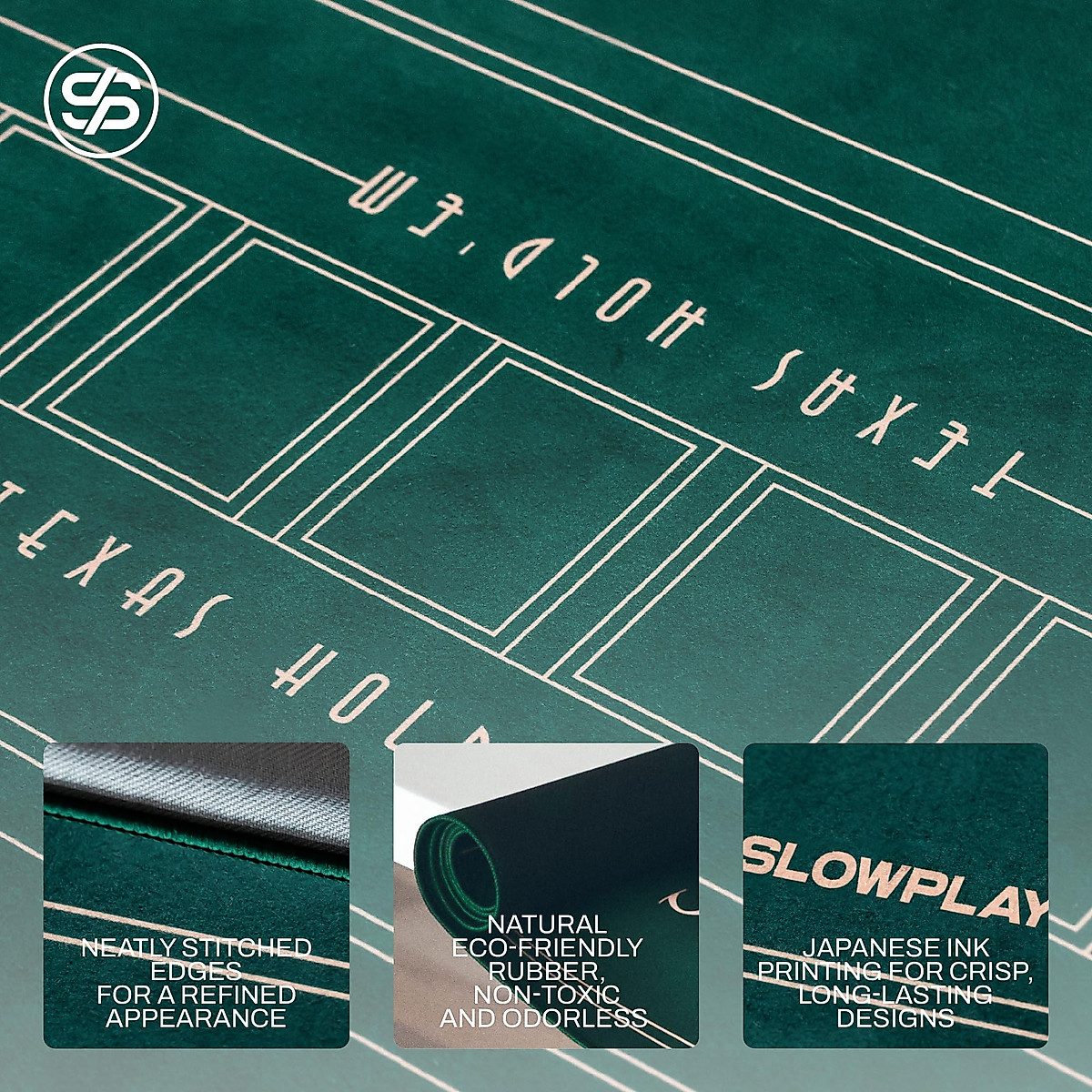 SLOWPLAY 70 x 35 Inch Texas Hold'em Poker Mat | Portable Poker Table Top with Art Deco Layout Print, Hemmed Edges, Smooth Surface, and Premium Carrying Bag for Games Everywhere