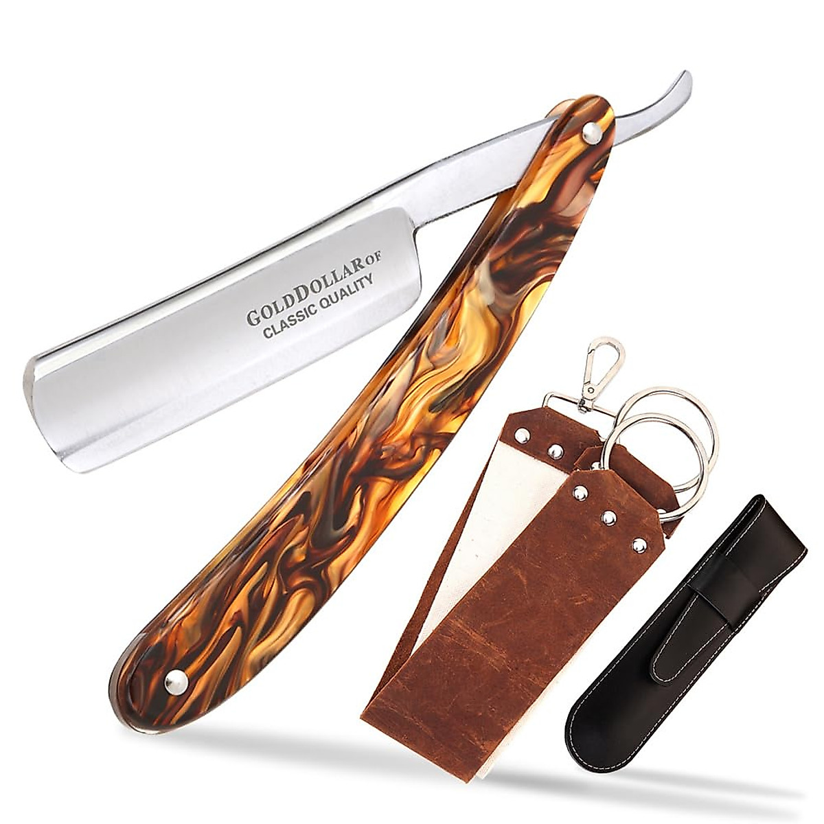 Gold Dollar Retro Shaving For Men Acrylic Handle Straight Razor Barber Shaving Ready Without Stabilizer Scraper Cloth Kit