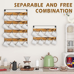 Huxitocan Mug Racks for Wall, Coffee Mug Holder Wall Mount Up to Hold 24 Mugs, Coffee Mug Rack Wall Mounted（3Pack） for Kitchen, Home, Coffee Bar, Rustic Wood and Iron