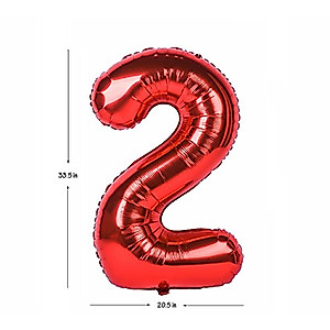 40 Inch Red Number Balloons Birthday Party Balloon 0-9(Zero-Nine) Mylar Decorations of Number 2