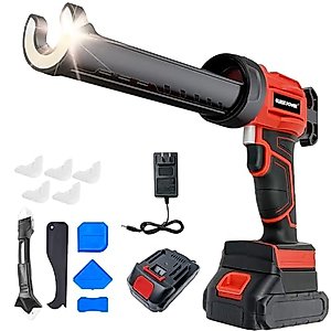 Cordless Caulk Gun, 21V Electric Caulking Gun Battery Powered with 2 Batteries & Charger & LED Light, 4 Adjustable Speeds Dripless Adhesive Caulk Gun Kit, 10oz/300ml Caulking Tool for Filling, Sealing
