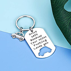 Funny New Driver Gift Drive Safe Your Mom Loves You Keychain for Son Daughter from Mom Dad Stocking Stuffer Trucker BFF 16th Birthday Gift Promise Keyring Valentine for Teens Adult Boys Girls Him Her