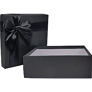 Cypress Lane Square Rigid Gift Box with Ribbon, 11 inches, a Nested Set of 3 (Black)